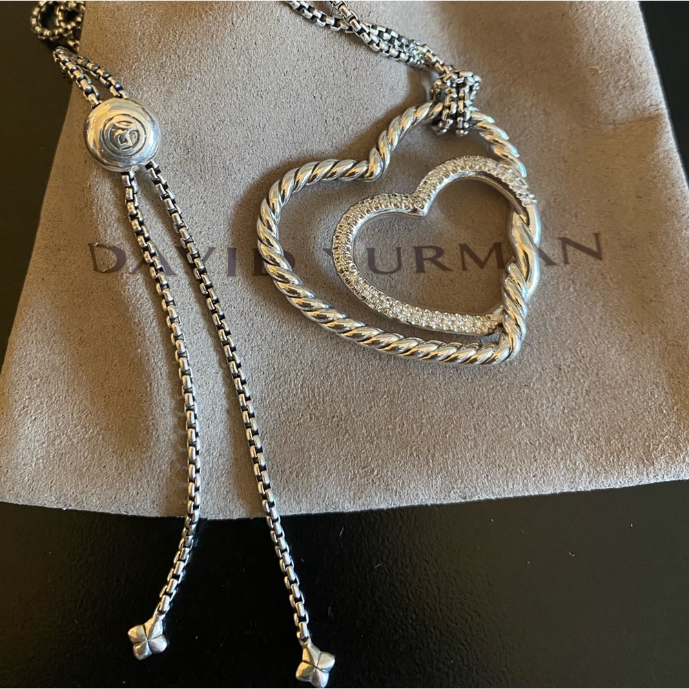 David Yurman Silver And Diamonds Heart Necklace Adjus… - Gem